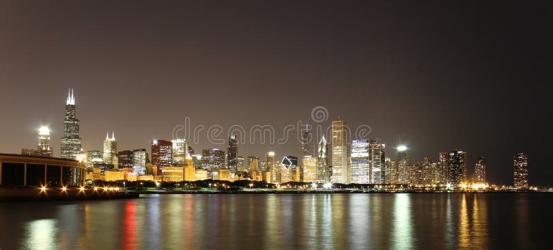 Chicago skyline at night stock image. Image of light - 60739069