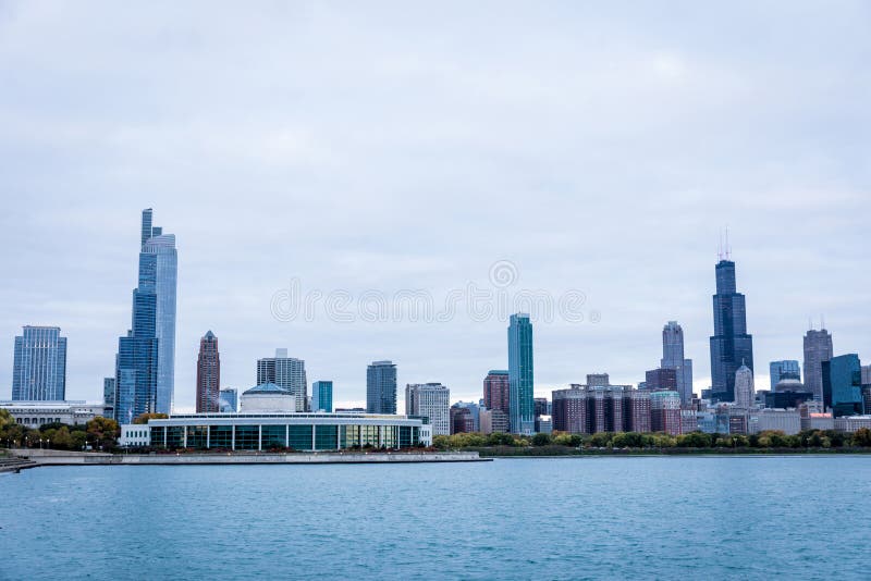 Chicago Skyline Panorama in the Fall on Overcast Day Stock Photo ...