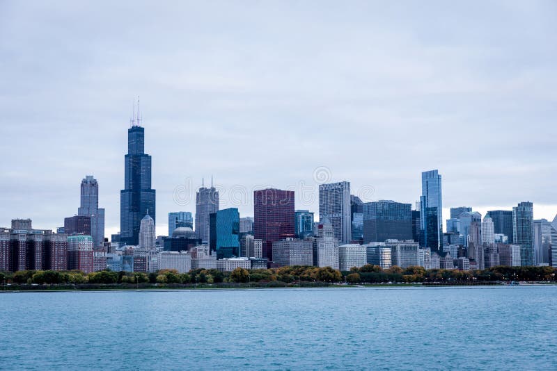 Chicago Skyline Panorama in the Fall on Overcast Day Stock Photo ...