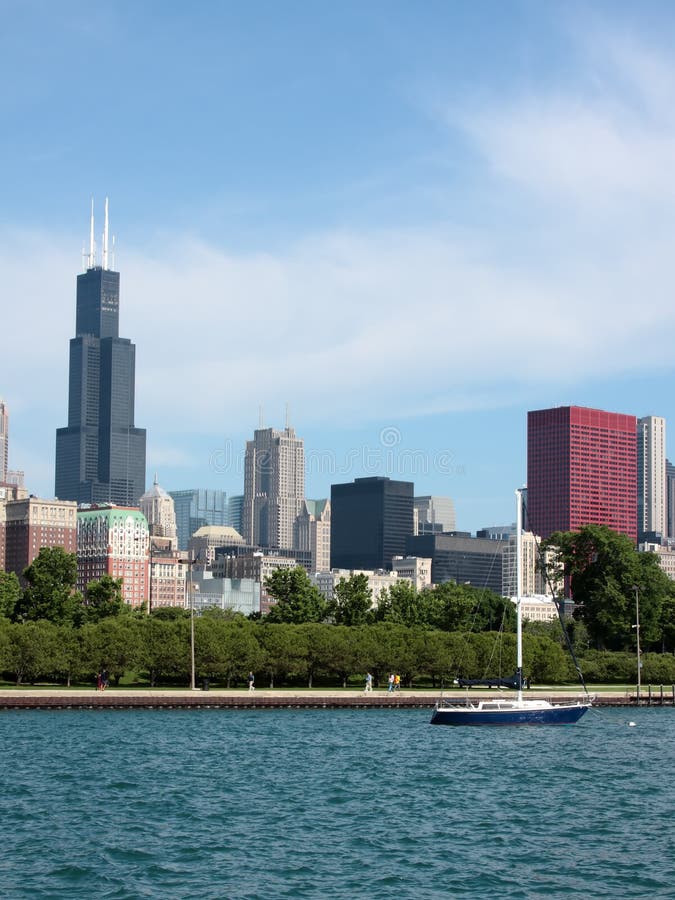 Chicago Skyline from Pier Along Lake Michigan Stock Photo - Image of ...