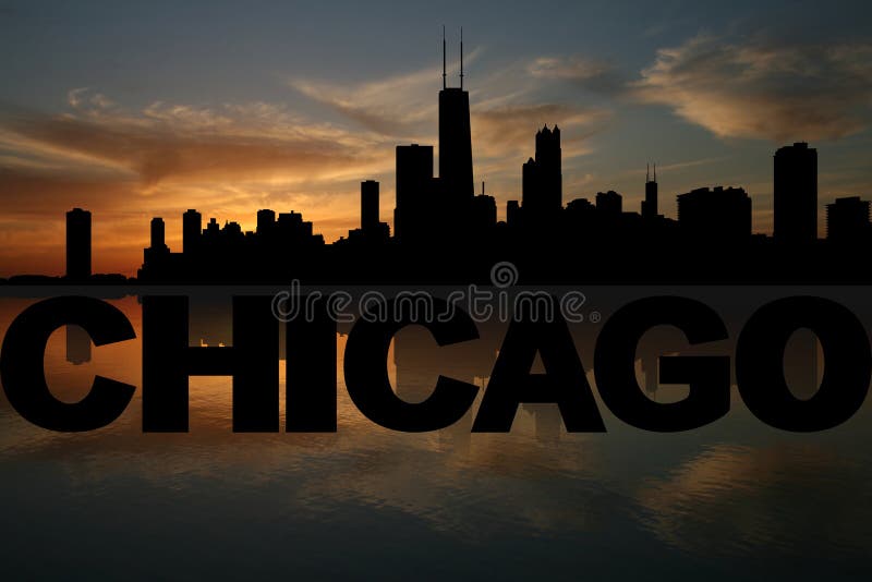 Chicago Skyline Reflected with Text and Sunset Stock Illustration ...