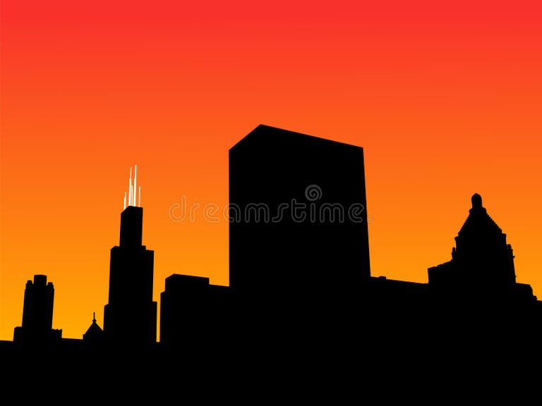 Chicago Skyline at sunset stock vector. Illustration of city - 2361244