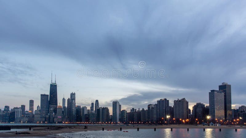 The Chicago Skyline at Sunset Stock Image - Image of urban, night ...