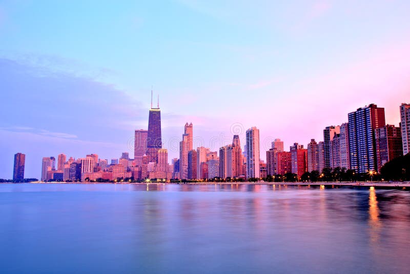 Chicago Skyline at Sunset in Epic Colors Stock Image - Image of night ...