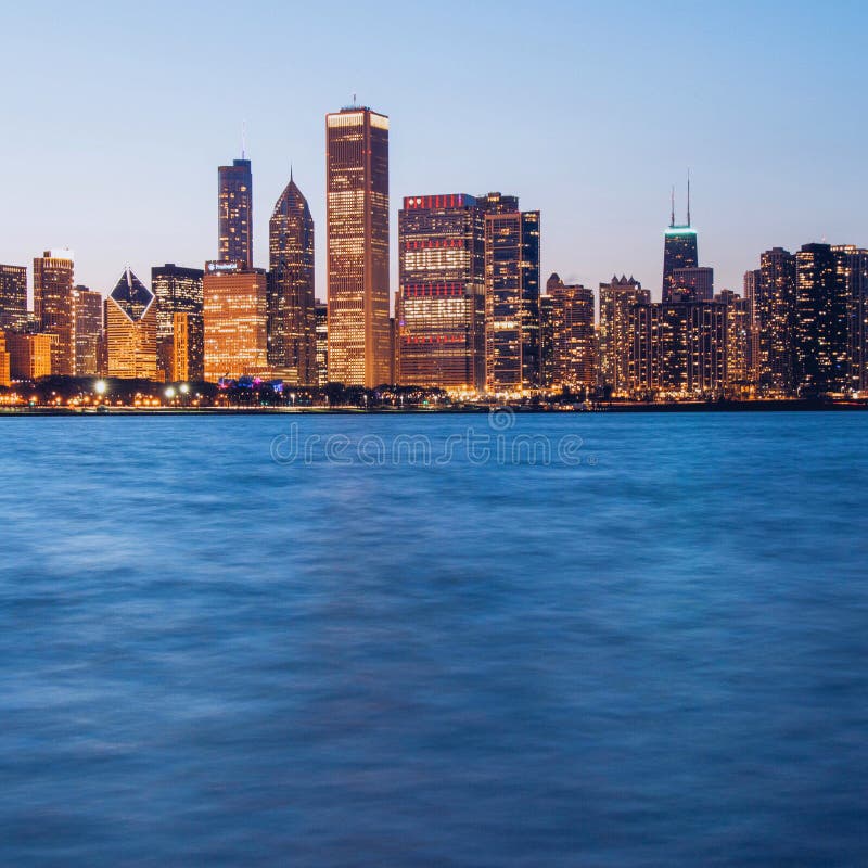 Chicago skyline at sunset editorial stock photo. Image of sunset - 53529438