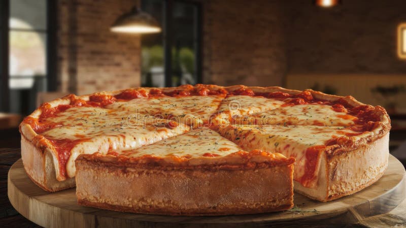 Chicago-style Deep Dish Cheese Pizza with a Generous Layer of Melted ...