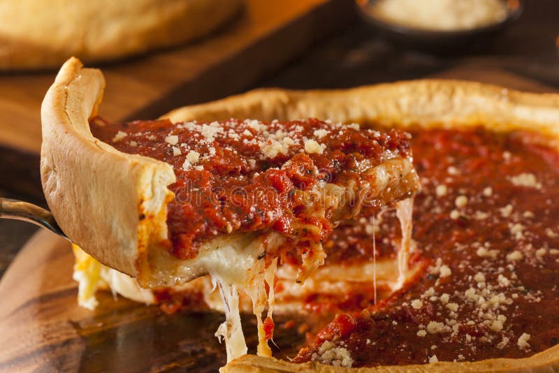 Chicago Style Deep Dish Cheese Pizza Stock Photo - Image of slice ...