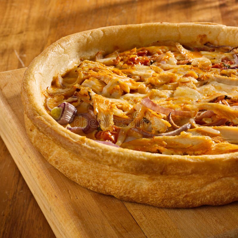 Chicago Style Deep Dish Pizza with Buffalo Chicken Stock Image - Image ...