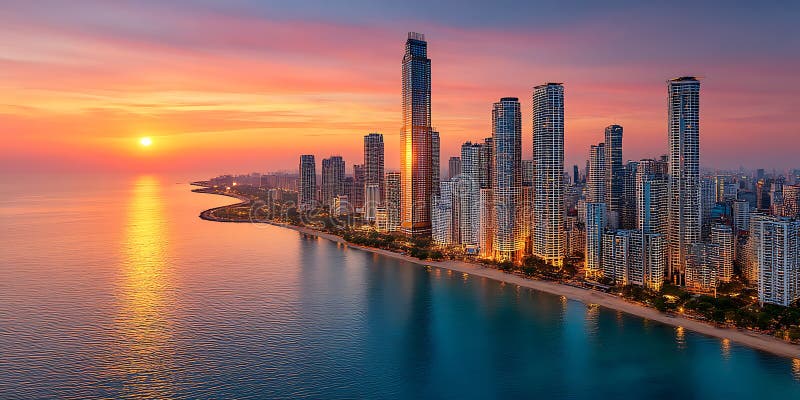 Chicago Sunrise Skyline Aerial Stock Photo - Image of chicago, downtown ...