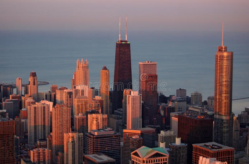 Chicago at sunset stock photo. Image of apartment, metropolis - 17219142