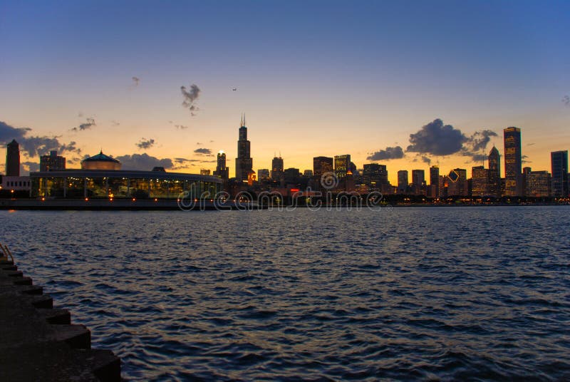 Nighttime Chicago Skyline, Illinois Editorial Stock Image - Image of ...