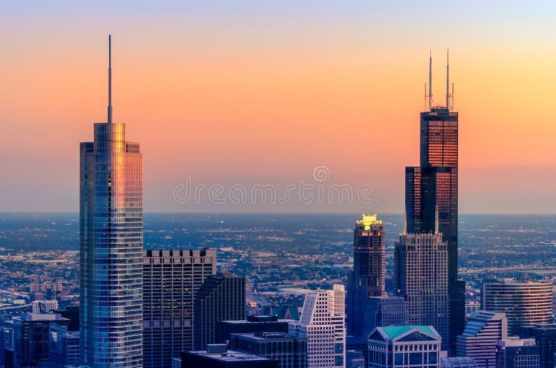 Chicago Towers in Red and Blue Stock Image - Image of chicago ...