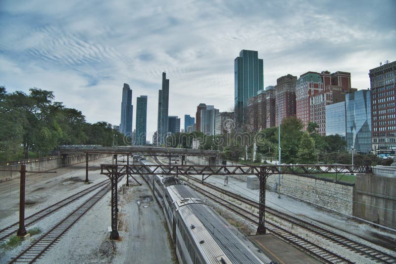 Chicago Train View from Millennium Park Stock Image - Image of iron ...