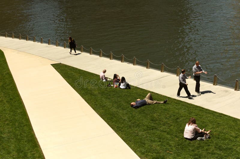 Chicago, USA - June, 2018: People on the Chicago Riverwalk in Downtown ...