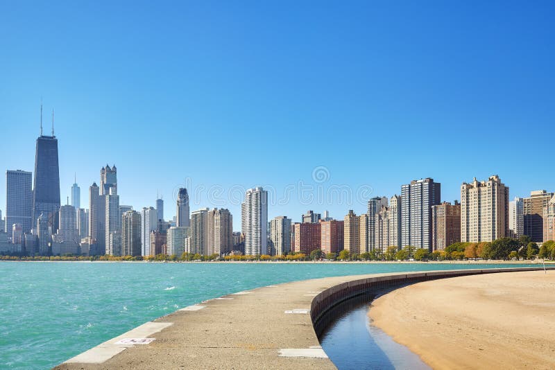 Chicago Waterfront Skyline on a Beautiful Day, USA Stock Image - Image ...