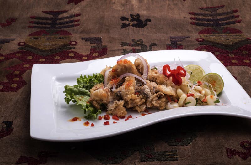 Chicharon Breaded Fried Fish and Corn, Aji with Symbol Dish of Peruvian ...