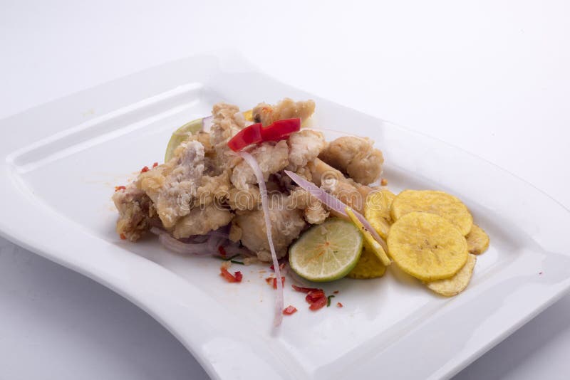 Chicharon Breaded Fried Fish and Corn, Aji with Symbol Dish of Peruvian ...