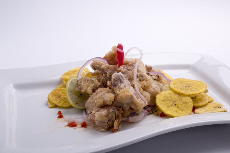 Chicharon Breaded Fried Fish and Corn, Aji with Symbol Dish of Peruvian ...