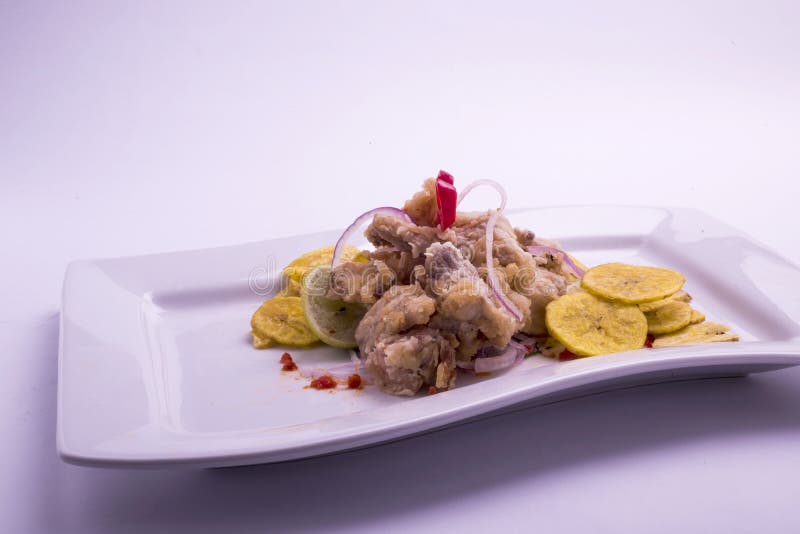 Chicharon Breaded Fried Fish and Corn, Aji with Symbol Dish of Peruvian ...