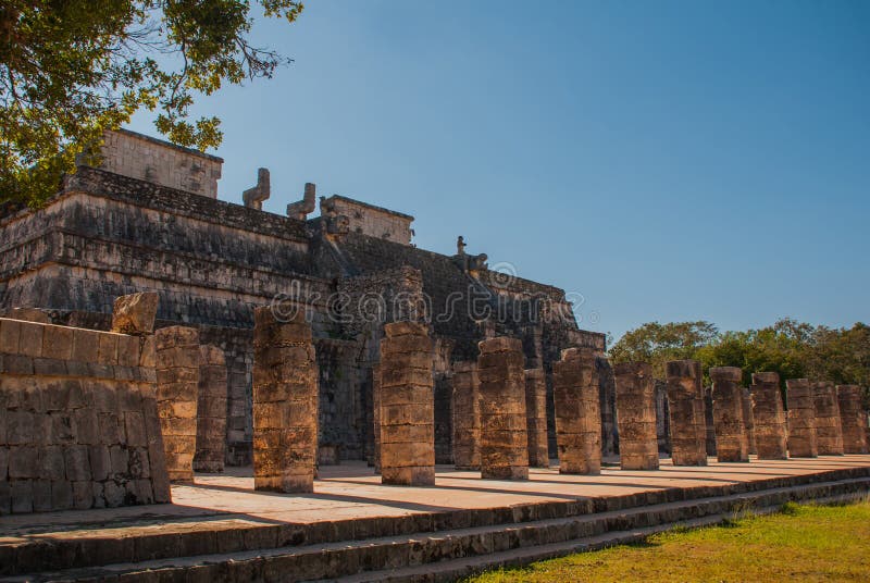 Chichen Itza, Columns in the Temple of a Thousand Warriors, Mexico ...