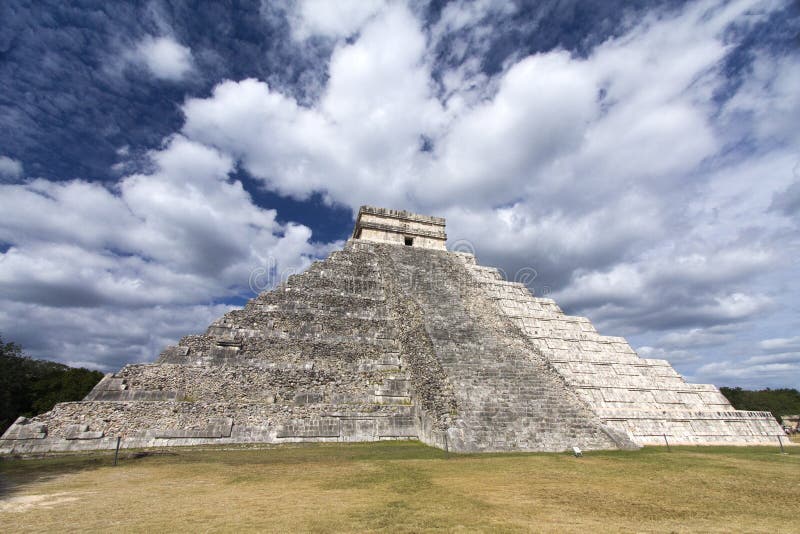 Chichen Itza Maya Pyramid in Mexico with Clouds Stock Image - Image of ...