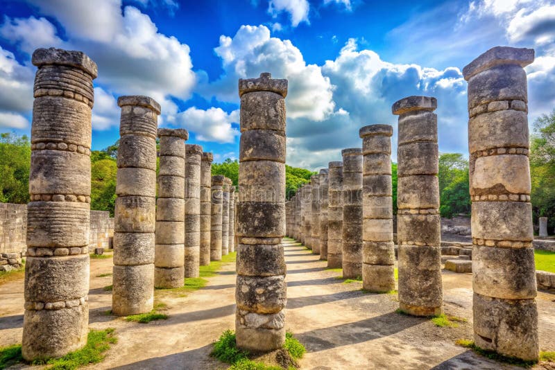 Chichen Itza, Mexico. Chichen Itza, Columns in the Temple of a Thousand ...