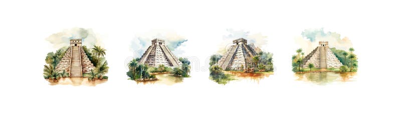 Chichen Itza Watercolor. Vector Illustration Design Stock Vector ...