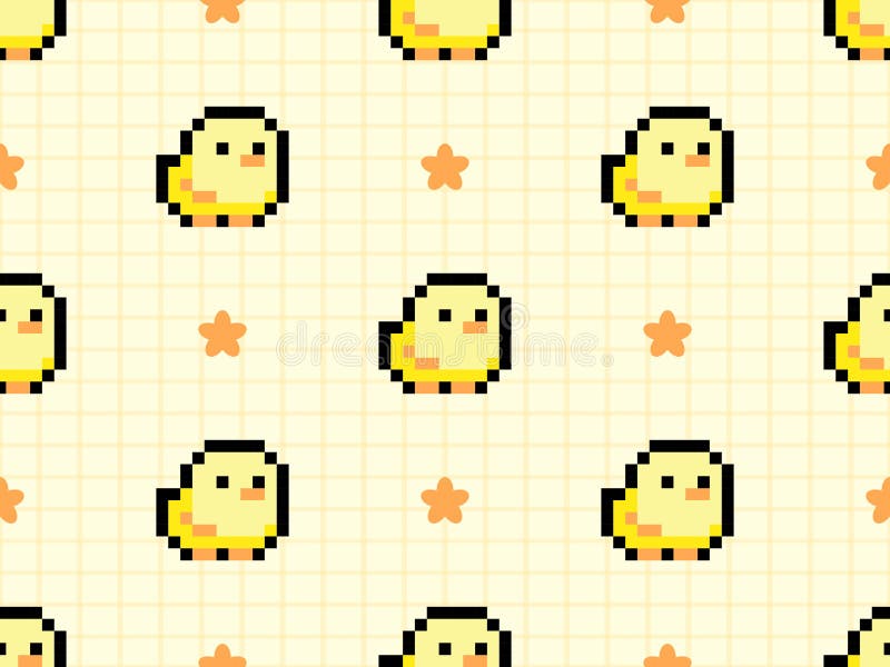 Chick Seamless Pattern on Yellow Background. Pixel Style Stock Vector ...