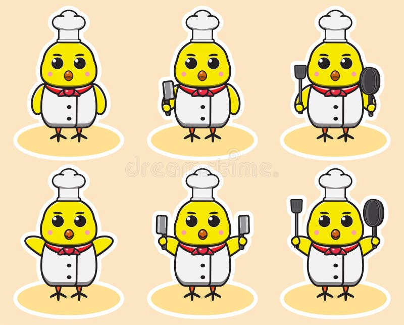 Vector Illustration of Cute Little Chicken Chef Cartoon Set. Stock ...
