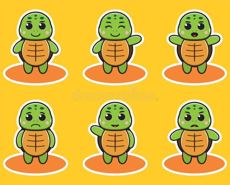 Cute Little Turtle Cartoon Set. Stock Vector - Illustration of cute ...