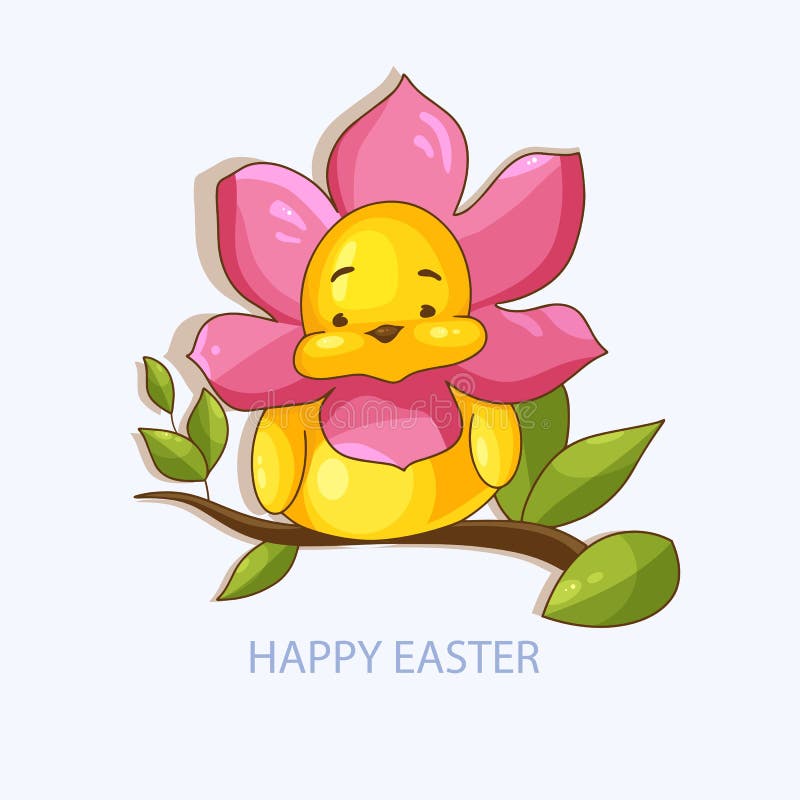 Cute Easter Chick in the Flower, Yellow Chicken Baby Stock Illustration - Illustration of easter ...