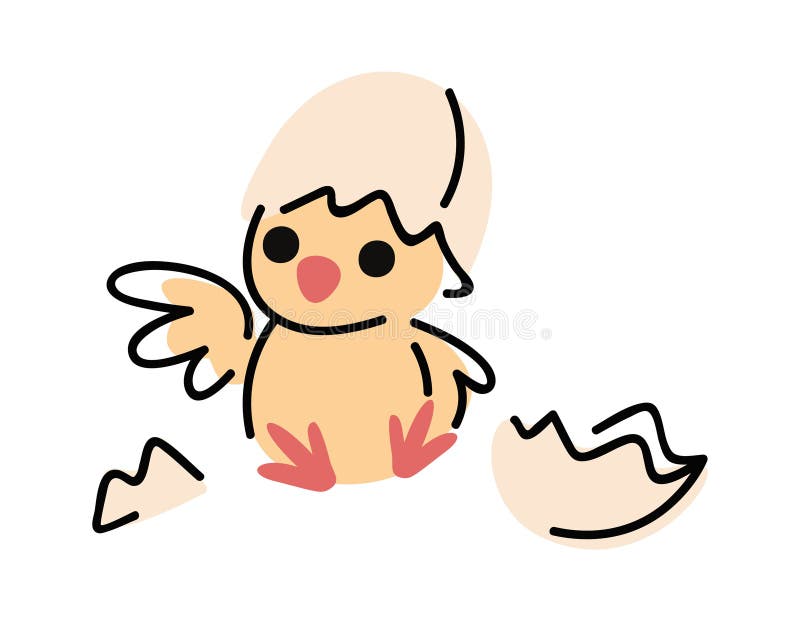 Chick Hatched from Egg Doodle Stock Vector - Illustration of drawn ...