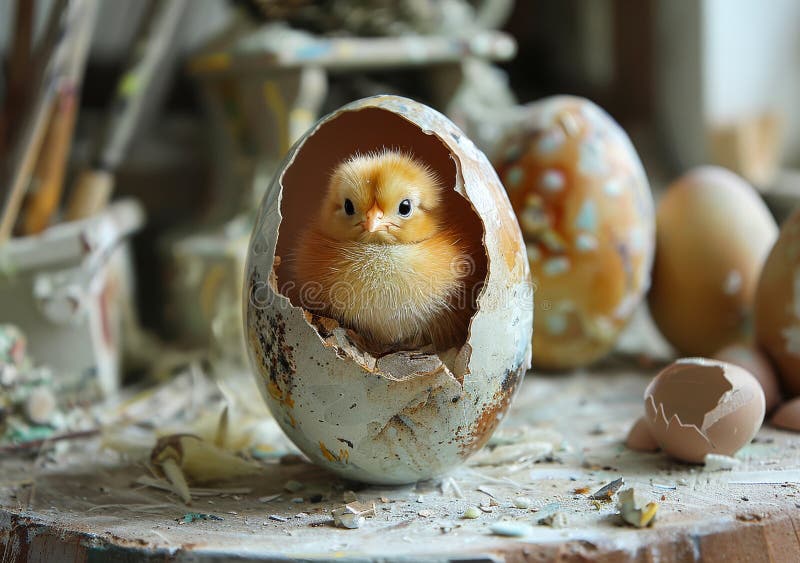Chick is Hatching from Egg. a Small Yellow Chick in an Egg Stock Image ...