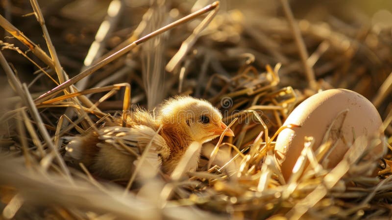Chick Hatching from Egg in Soft Nesting Material Stock Image - Image of ...