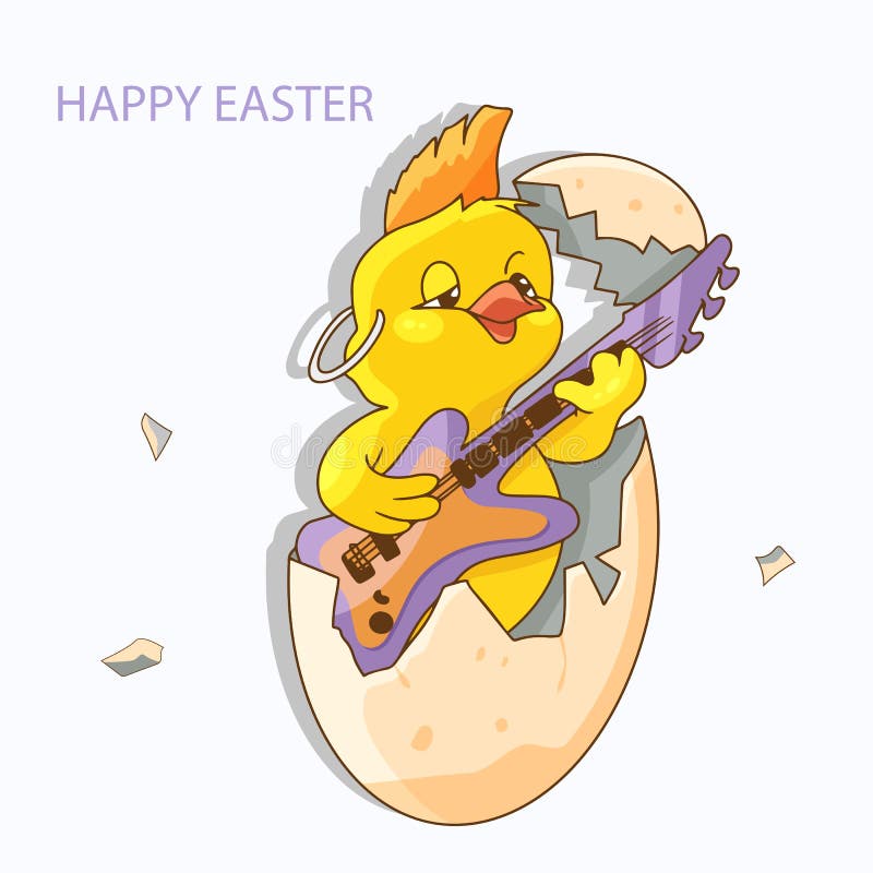 New Born Chick Rock Star, Cute Yellow Easter Chicken in Cracked Egg ...
