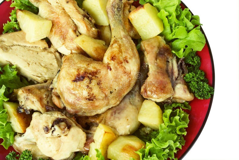Roast Chicken and Rice High Angle Stock Photo - Image of food, chopped ...