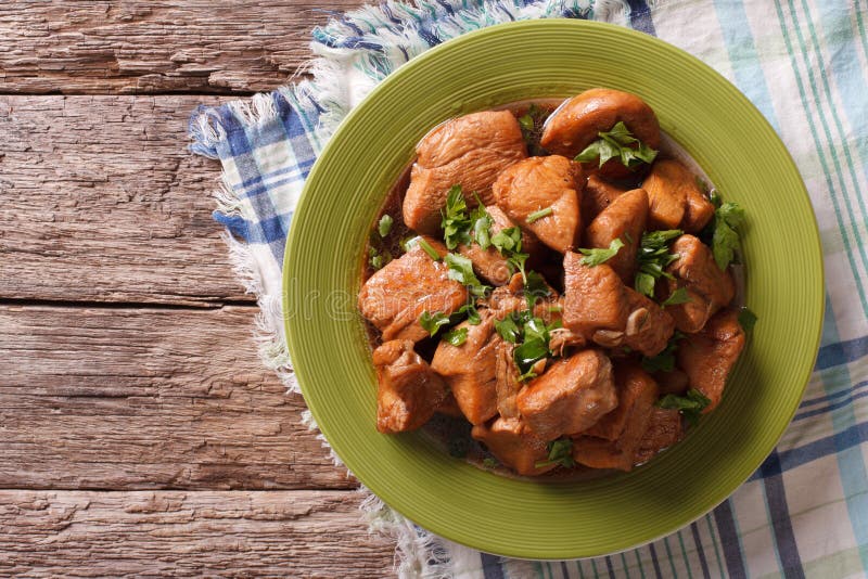 Chicken in Adobo Sauce Closeup on a Plate. Horizontal Top View Stock ...