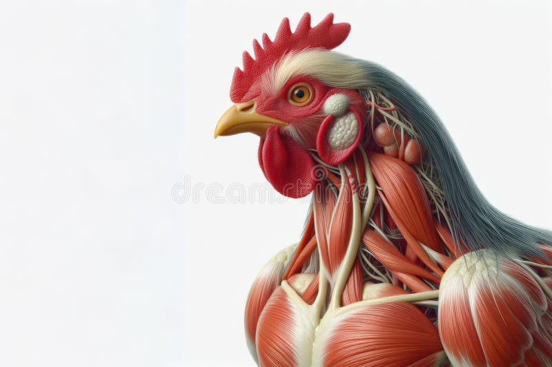 Chicken Anatomy Showing Body and Head, Face with Muscular System ...