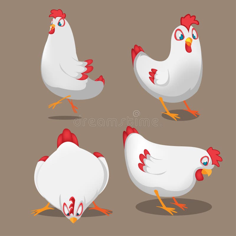 Chicken Animal Cartoon Pose Set Stock Illustration - Illustration of ...