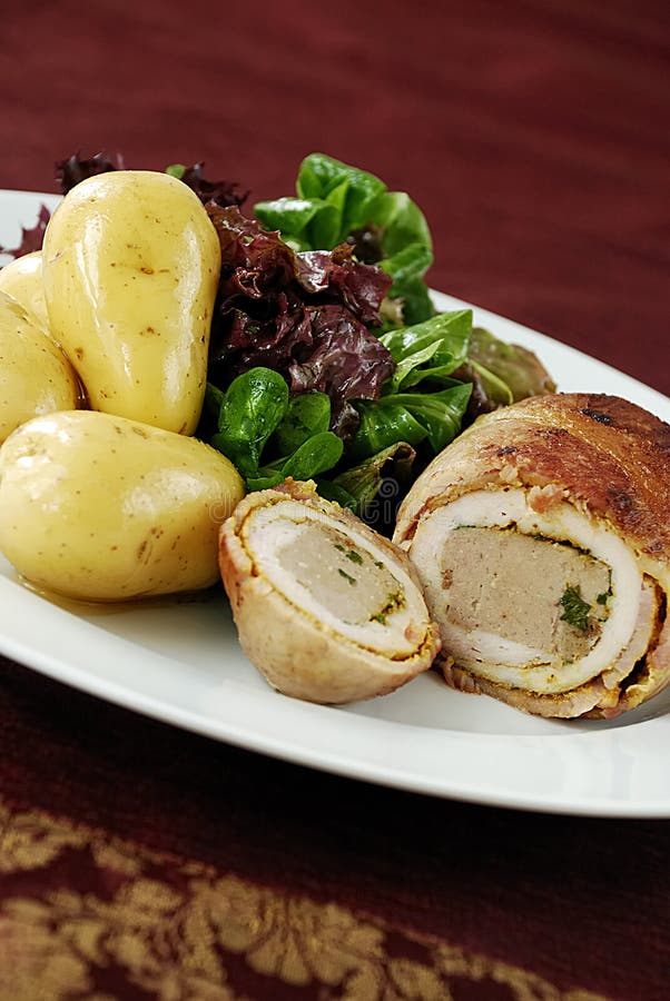 Chicken ballotine meal stock photo. Image of leaves, delicious - 9832308