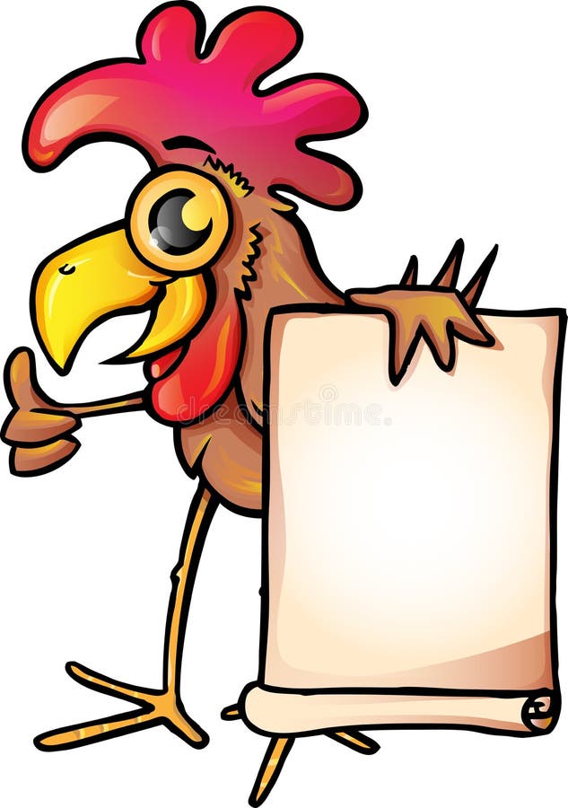 Funny Cartoon Chicken with Blank Sign Stock Illustration - Illustration ...