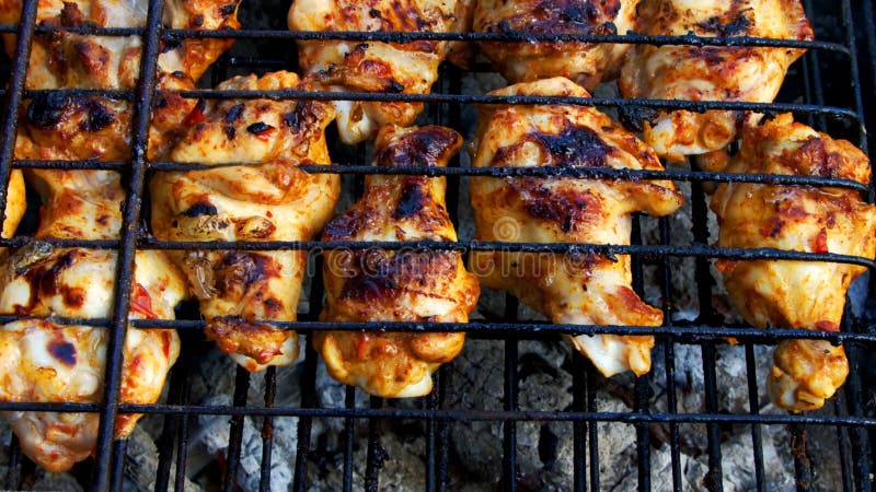 Chicken Barbecue on Coal Fire Stock Footage - Video of food, barbeque ...