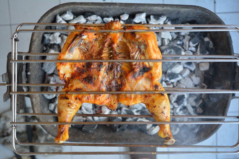 Chicken at the barbecue stock image. Image of coals, brown - 86247149