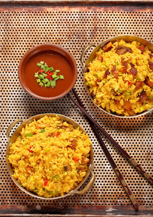 Chicken with Basmati Rice Fried in Stainless Pan Stock Image - Image of ...