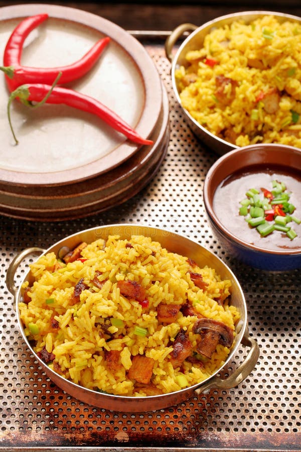 Chicken with Basmati Rice Fried in Stainless Pan Stock Photo - Image of ...