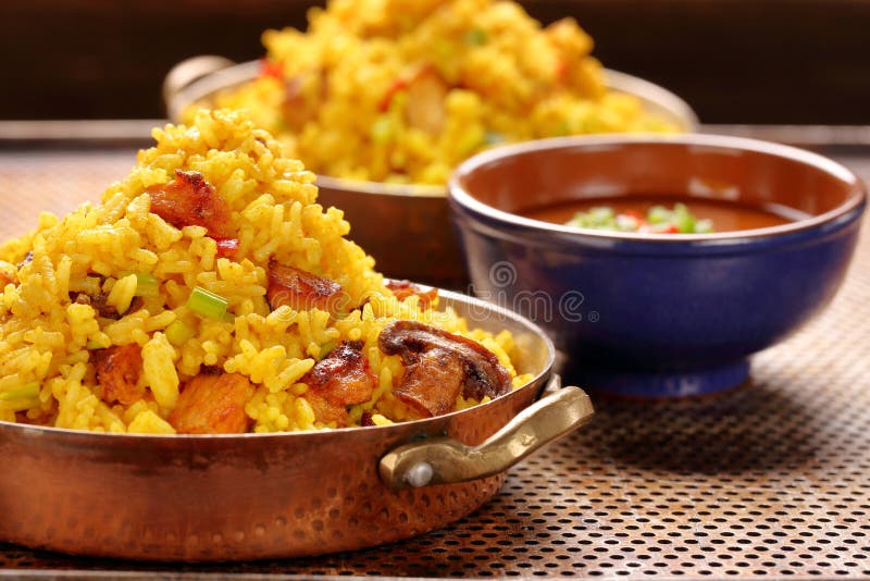Chicken with Basmati Rice Fried in Stainless Pan Stock Photo - Image of ...