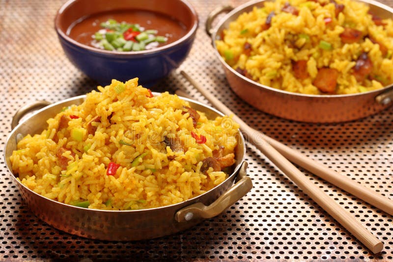 Chicken with Basmati Rice Fried in Stainless Pan Stock Photo - Image of ...