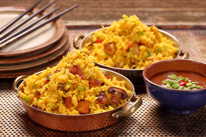 Chicken with Basmati Rice Fried in Stainless Pan Stock Image - Image of ...