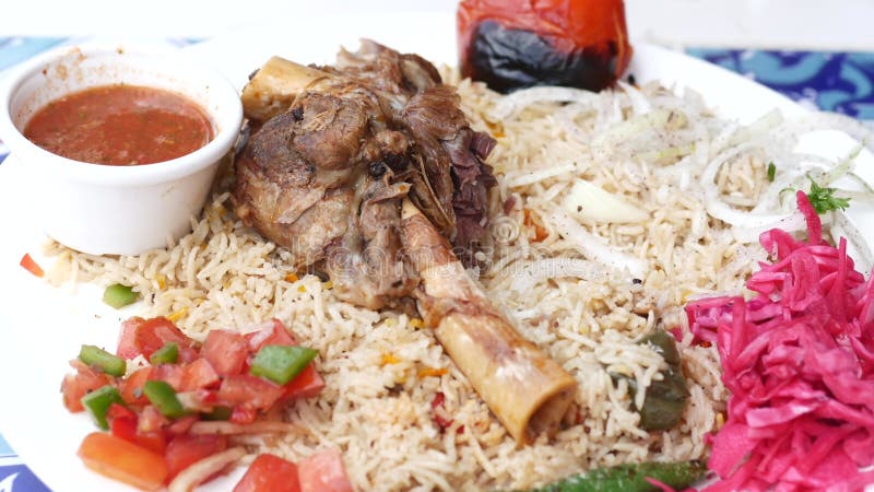 Mutton Biryani Meal in a Plate on Table. Stock Video - Video of bowl ...