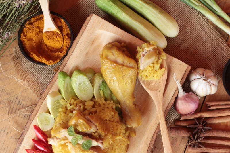 Chicken Biryani with Rice Delicious and Sauce. Stock Photo - Image of ...